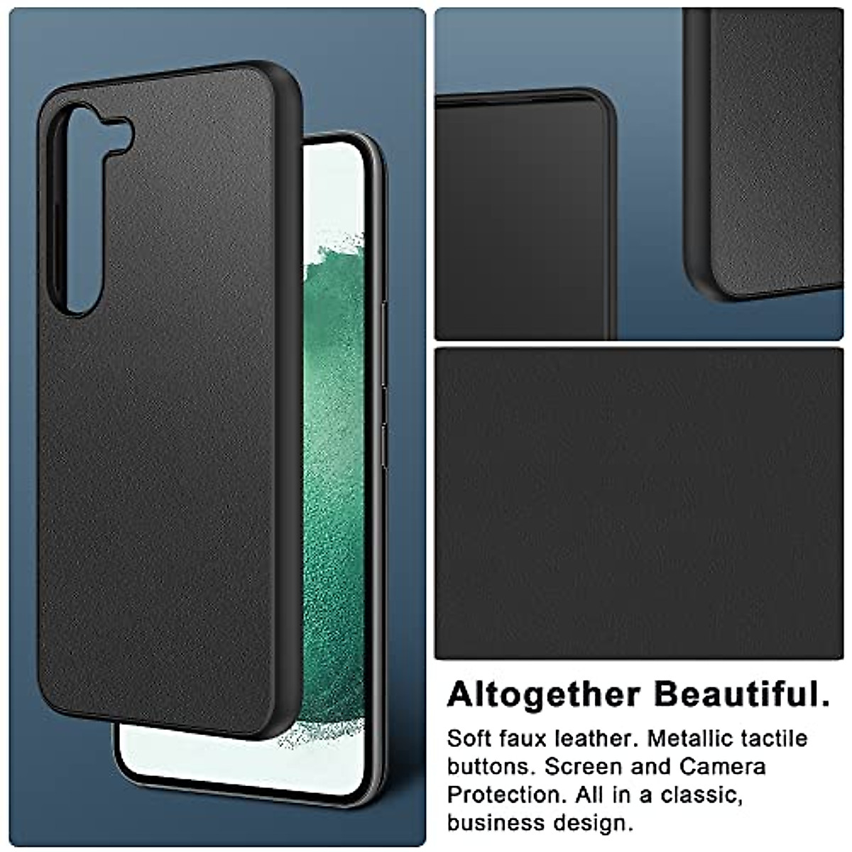 CASEJEEN for Samsung Galaxy S23 Case with 1 Pcs Tempered Glass Screen Protector and 1 Pcs Camera Lens Cover,PU Leather Rugged Shockproof Phone Cover,Black