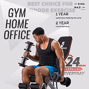 KINGMAZI Adjustable Weight Bench, Exercise Workout Bench for Full Body Workout- Multi-Purpose Foldable Bench, Folding Dumbbells Bench with Resistance Band Set