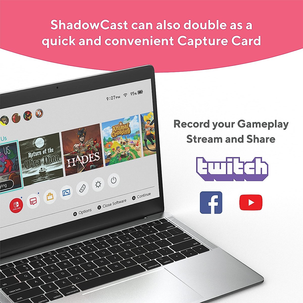 Human Things GENKI ShadowCast - Easily Connect and Play Game Consoles on The Laptop, Smallest Capture Card with Great Performance