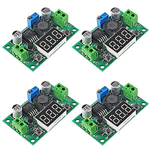 Aobao 4pcs LM2596 DC-DC Adjustable Buck Converter Reduced Voltage Regulator Power Module 4.0-40V Input to 1.25-37V Output with LED Voltmeter Digital Display (Green)