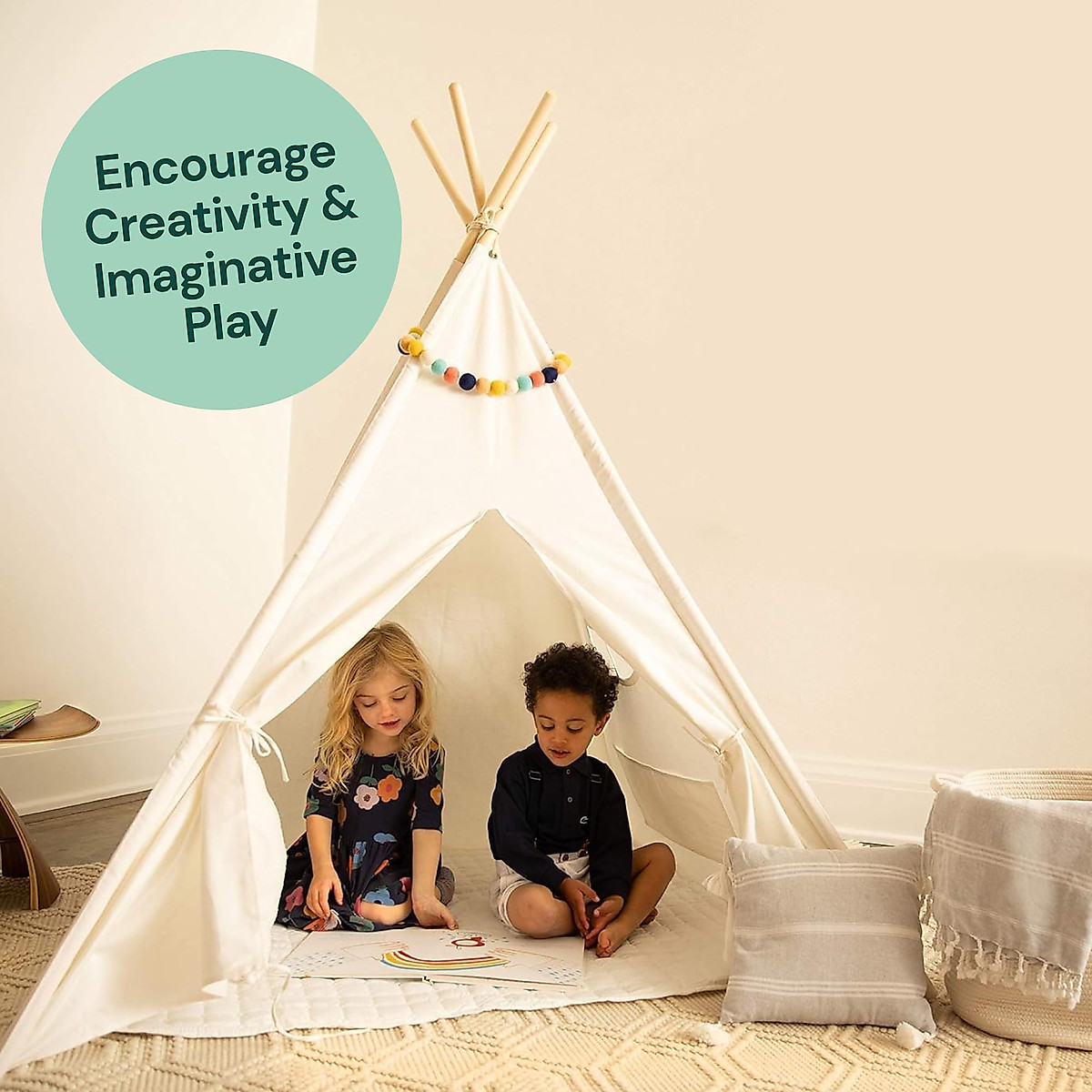 Kids Teepee Tent for Kids - with Light String | Kids Play Tent | Toddler Teepee Shelter for Girls & Boys