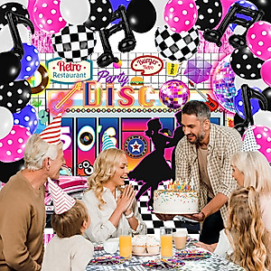 50s Party Decorations - Music Birthday Party Supplies Backdrop Banner- Paper Dinner Dessert Plates Tinsel Curtains Tablecloth Balloons 50's Music Theme Birthday Party Decorations Party Favors