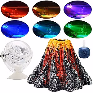 Ormeli Aquarium Volcano Ornament Kit Colorful LED Spotlight Air Bubbler Stone for Aquarium Fish Tank Decorations (Air Oxygen Pump and Tube is NOT Included)