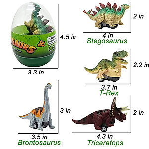 Easter Egg Prefilled with Dinosaur Pull Back Cars Toys, 4 Pcs Jumbo T-Rex Triceratops Dino for Basket Stuffers, Party Favors, Gift Kids Toddlers Boys Girls