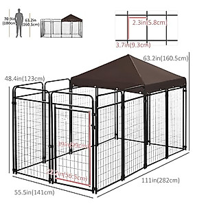 PawHut Dog Kennel Outdoor with Waterproof Canopy, Dog Run with Galvanized Chain Link, Secure Lock, for Backyard and Patio, Large and Medium Sized Dogs, 9.3' x 4.6' x 5.2'