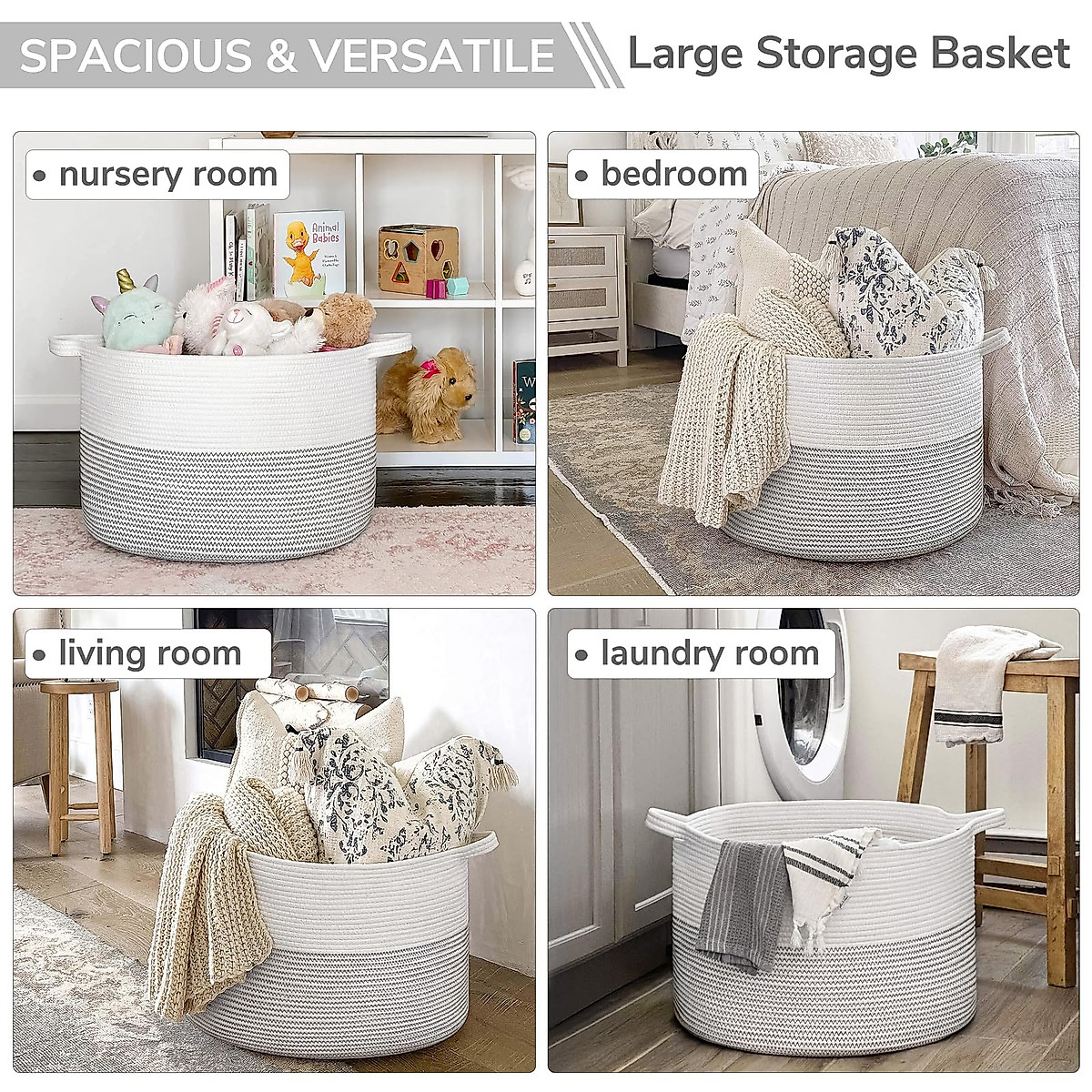 INDRESSME XXXLarge Cotton Rope Basket Woven Baby Basket set of 2