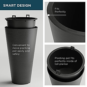 Verel Set of 2 Tall Outdoor Planters - 24 Inch Large with Small Planting Pots – Indoor and Flower for Front Door, Patio Deck (Black)