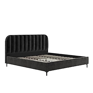 DHP Camilla Upholstered Platform Bed with Luxe Vertical Channel Tufted Headboard, No Box Spring Needed, King, Black Velvet