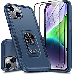 Oterkin for iPhone 14 Case,iPhone 14 Phone Case with[2x9H Glass Screen Protector][360°Rotatable Ring Kickstand],Military Grade Dropproof Shockproof Phone Case for iPhone 14 5G 2022-Blue
