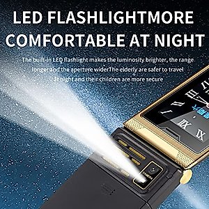 3.0 Inch 3G Flip Cover Cell Phone for Seniors with Internal and External Dual Screen Display, Large Buttons and Fonts, Built in LED Flashlight, One Touch Family Number(Gold)