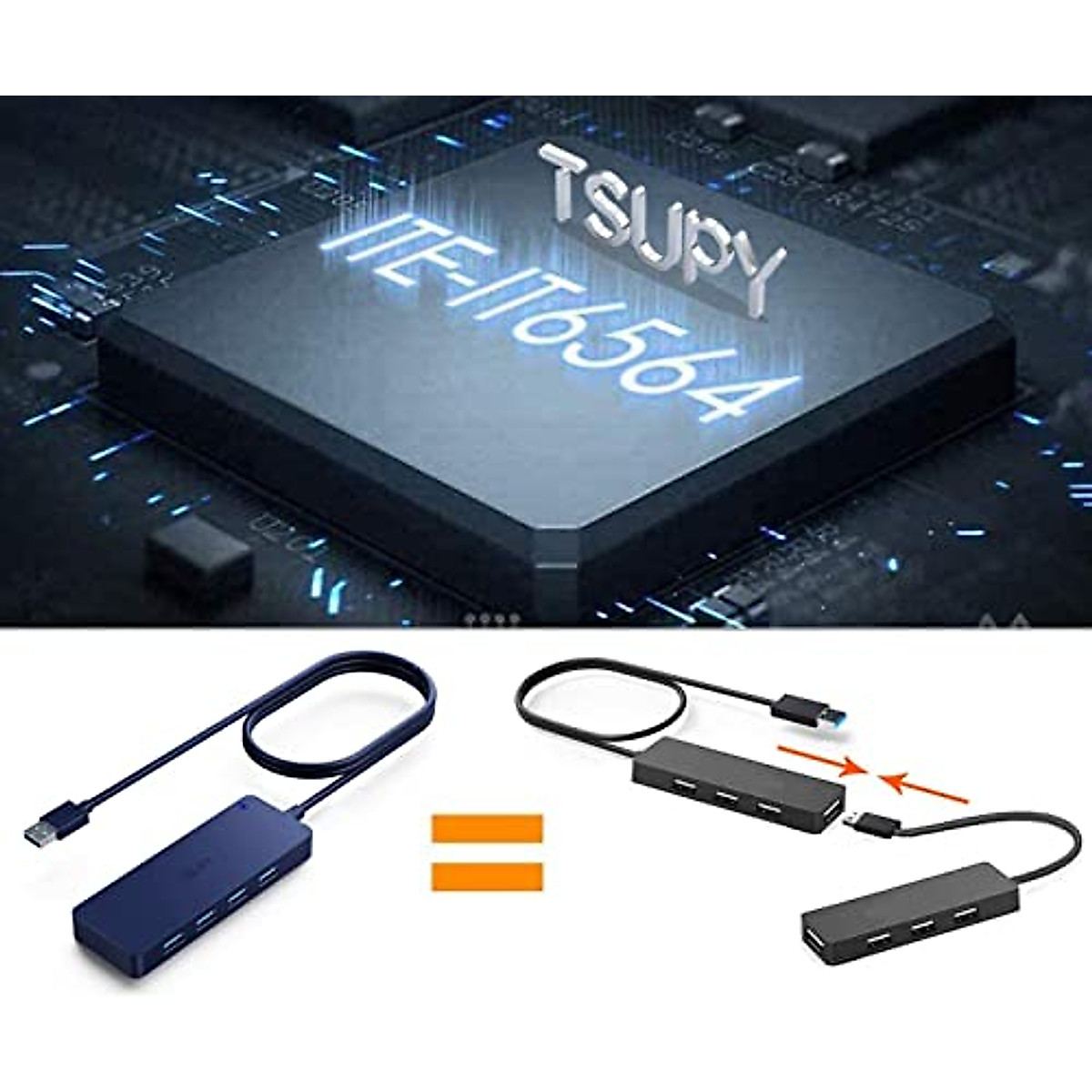 USB 3.0 HUB 7 USB Port,TSUPY USB HUB with 3.3FT Extended Cable 5Gbps USB 3.0 Data HUB 8 in 1 USB Splitter Powered Charging HUB Multiport USB Extension for Mac Pro/Mini, XPS, Surface Pro,PS5,Laptop