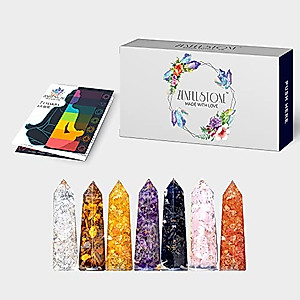 Orgone Healing Point Wands Set of 7 Includes 3.5” Amethyst Crystal, Rose Quartz, Black Tourmaline, Tigers Eye, Citrine, Carnelian, and Clear Quartz-big crystals for Spiritual Meditation and Protection