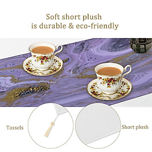 Golden Purple Flowing Marble Table Runner Spring Summer Table Runners Dresser Scarf for Home Party Holiday Kitchen Dining Table Decor 70x13 INCH