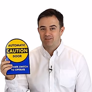 SmartSign 9 x 6 inch (Pack of 1) “Caution - Automatic Door Sticker, Activate Switch to Operate” 2-Sided Window Decal, Polyester, Screen Printed, Multicolor