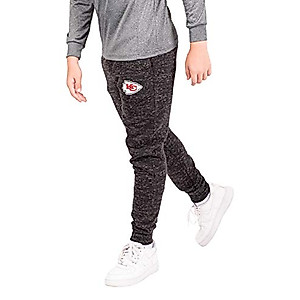 Ultra Game NFL Kansas City Chiefs Boys Extra Soft Black Snow Fleece Jogger Sweatpants, Black Snow, 18/20