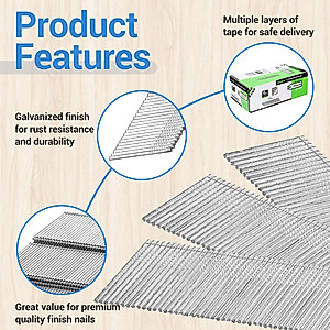 meite 15 Gauge Angled Finish Nails, 2-Inch 34 Degree DA Series Galvanized Finishing Nails for Nailer Guns - Perfect for Window Trim, Cabinet Building and Other DIY Projects (2,000 Counts)