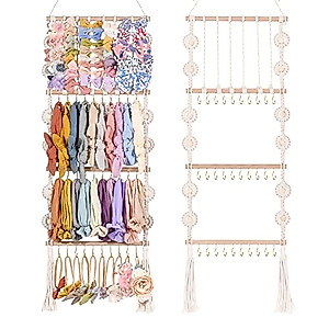 Headband Holder Bows Organizer For Girls Hair Bows Holder Baby Headband Hair Accessories Organizer For Baby Girls Bow Hanger Storage For Girls Hair Bows For Toddler Girls Room Wall Decor (White)