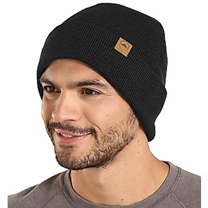 Tough Headwear Winter Beanie Knit Hat for Men & Women - Merino Wool Ribbed Cap - Warm & Soft Stylish Toboggan Skull Caps for Cold Weather - Basic - Black