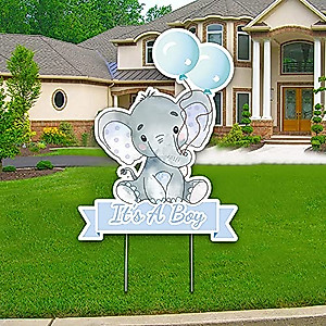 Mirabuy Blue Elephant with Balloons It's A Boy Yard Sign with Stake for Baby Shower Decorations