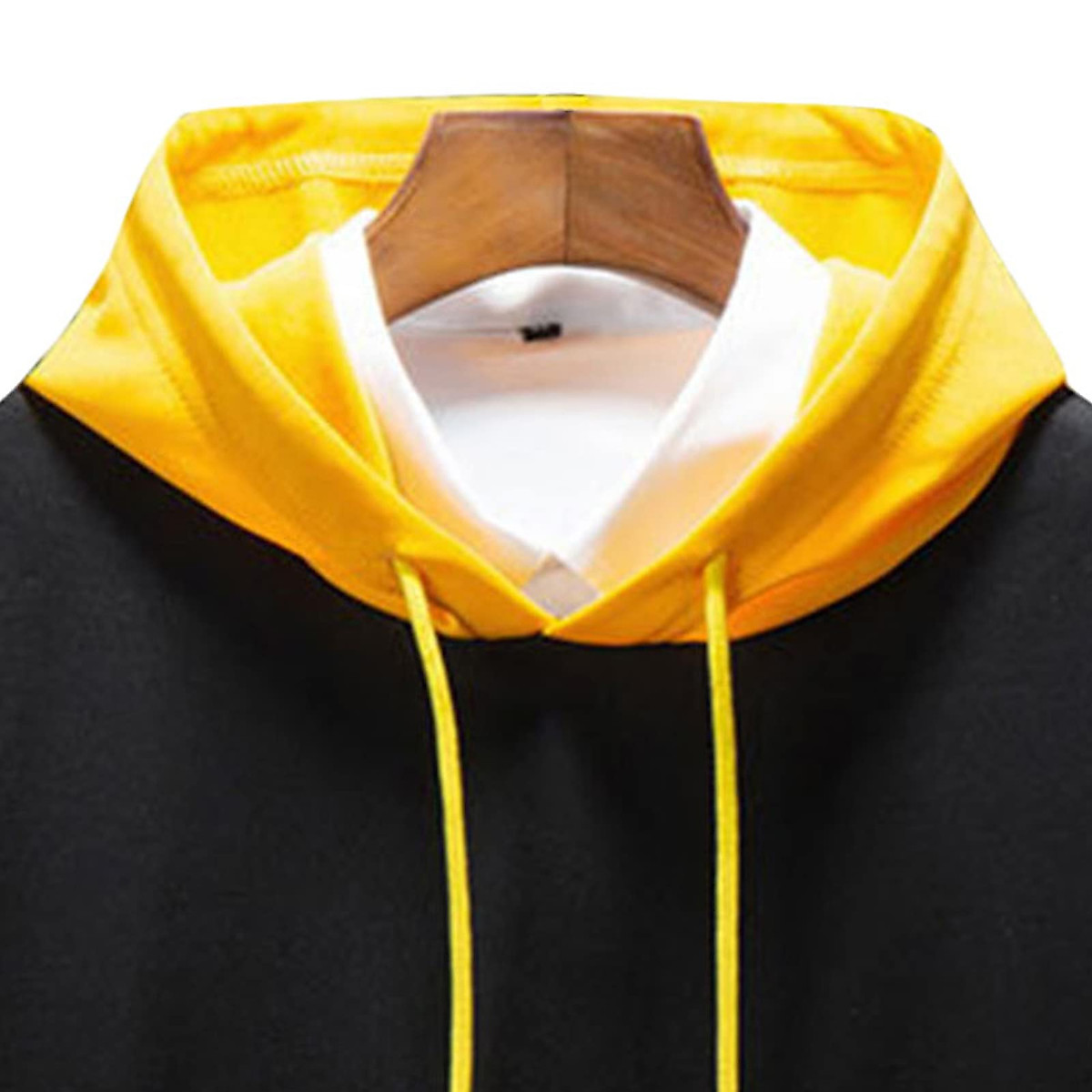 Maiyifu-GJ Men Patchwork Loose Fit Hoodie Pullover Color Block Hip Hop Hooded Sweatshirt Casual Long Sleeve Hoodies Outwear (Yellow,Medium)