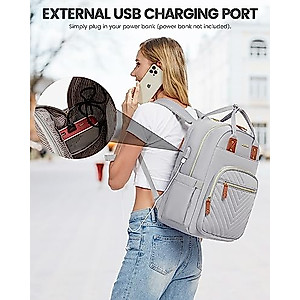 LOVEVOOK Travel Laptop Backpack, 15.6 Inch Anti-Theft Waterproof Stylish Purse Bag with USB Port, Lightweight Casual Day Backpacks for Women Men Work Business Nurse, Grey