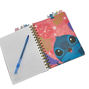Innovative Designs Disney Stitch Tab Journal Notebook Ohana Spiral Bound, 144 Lined Pages, 8 x 7 inches, Blue