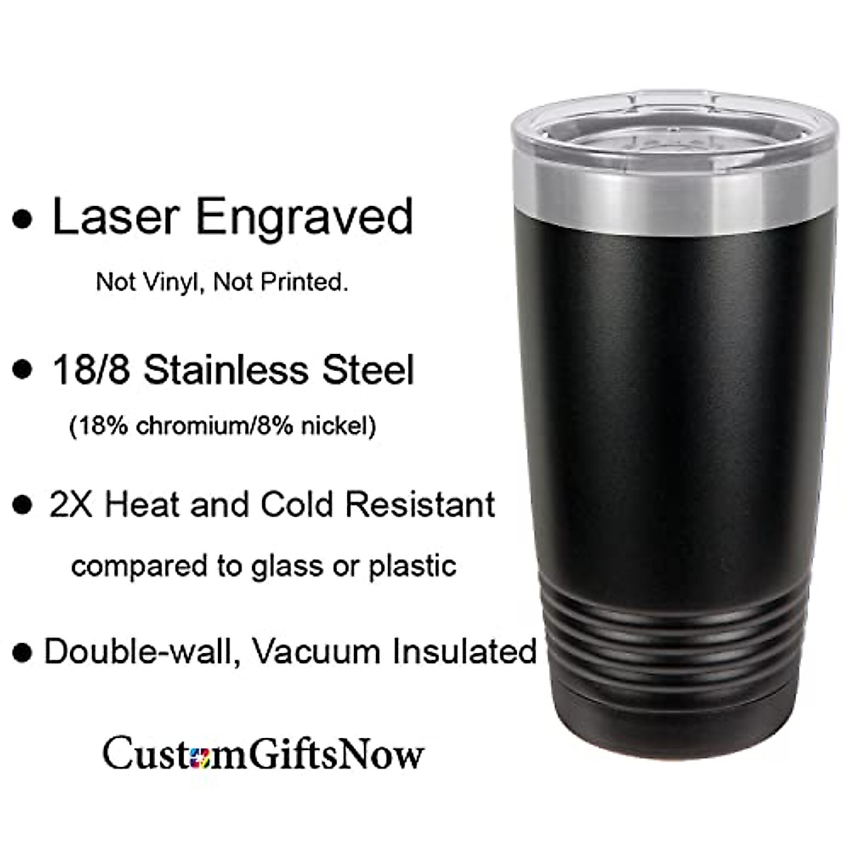 20-Ounce Vacuum Insulated Stainless Steel Tumbler Customized Etched Double-Walled Laser Engraved Coffee Black BPA-Free Mug, Lid, License to drill Dentist, Personalized Hot/Cold Insulated