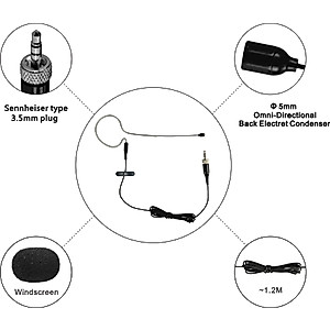 HEIMU Single Earhook Omni-Directional Microphone, Omni-Directional (for Sennheiser Type 3.5mm Plug Black)