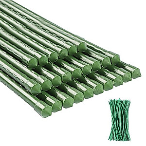 Tingyuan Garden Stakes 25 Pack Tomato Stakes Plant Sticks with 100 Ties (48 inch)