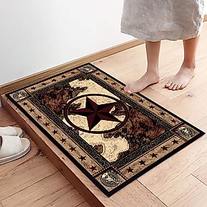 Independence Day 2 Pieces Kitchen Rug Mat Set Retro Star Map Absorbent Soft Runner Carpets Country Pentagram Border Nostalgic Classic Non Slip Doormat Floor Mats Throw Runner Rug for Living Room