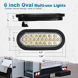 Partsam 2x Oval Clear Lens White Stop Turn Tail Backup Reverse Fog Lights Lamps Rubber Flush Mount 6" 24 LED for Truck Trailer Boat RV Waterproof