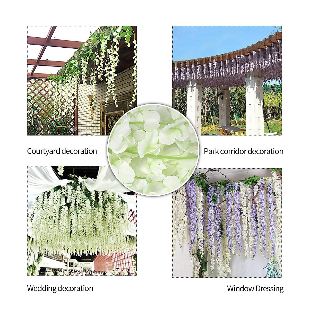 Nisorpa 24 Pack Wisteria Artificial Hanging Flowers, 3.75 Feet Long Wisteria Vines Fake Flowers Garland for Outdoor Home Garden Ceremony Wedding Decor