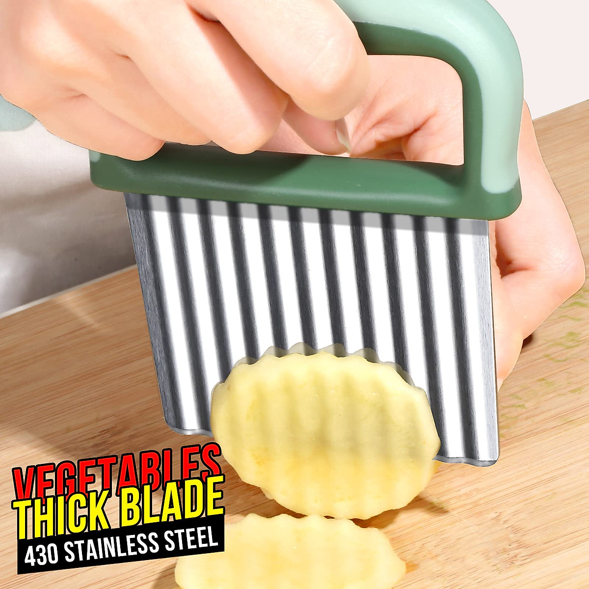 Crinkle Cutter, HNYYZL Wavy Crinkle Cutter Stainless Steel 2 PCS, Wavy Knife Crinkle Wavy Chopper Cutter, Cutting Tool for Veggies, French Fry Potatoes