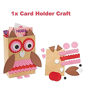 Valentines Craft for Kids (Makes 6) Owl Valentine Card Box Holder, Monster Ornament, Owl Ornament, Heart Magic Scratch - DIY Valentines Day Craft for Kids Mailbox Classroom Exchange by 4E's Novelty