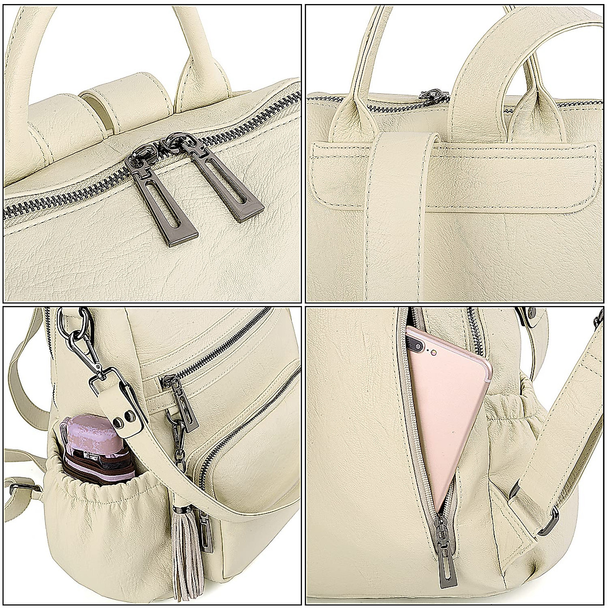 UTO Women Backpack Purse Leather Vegan Ladies Fashion Designer Rucksack Convertible Travel Shoulder Bag with Tassel