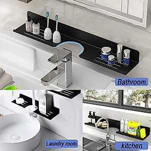 Teemuday Floating Shelves Wall Mounted for Bathroom, 15.7 x 4.7 inch, Floating Tray,Narrow Counter Organizer Shelf, Self Adhesive Shower Shelves for Bathroom, Laundry Room,Kitchen, Farmhouse, RV