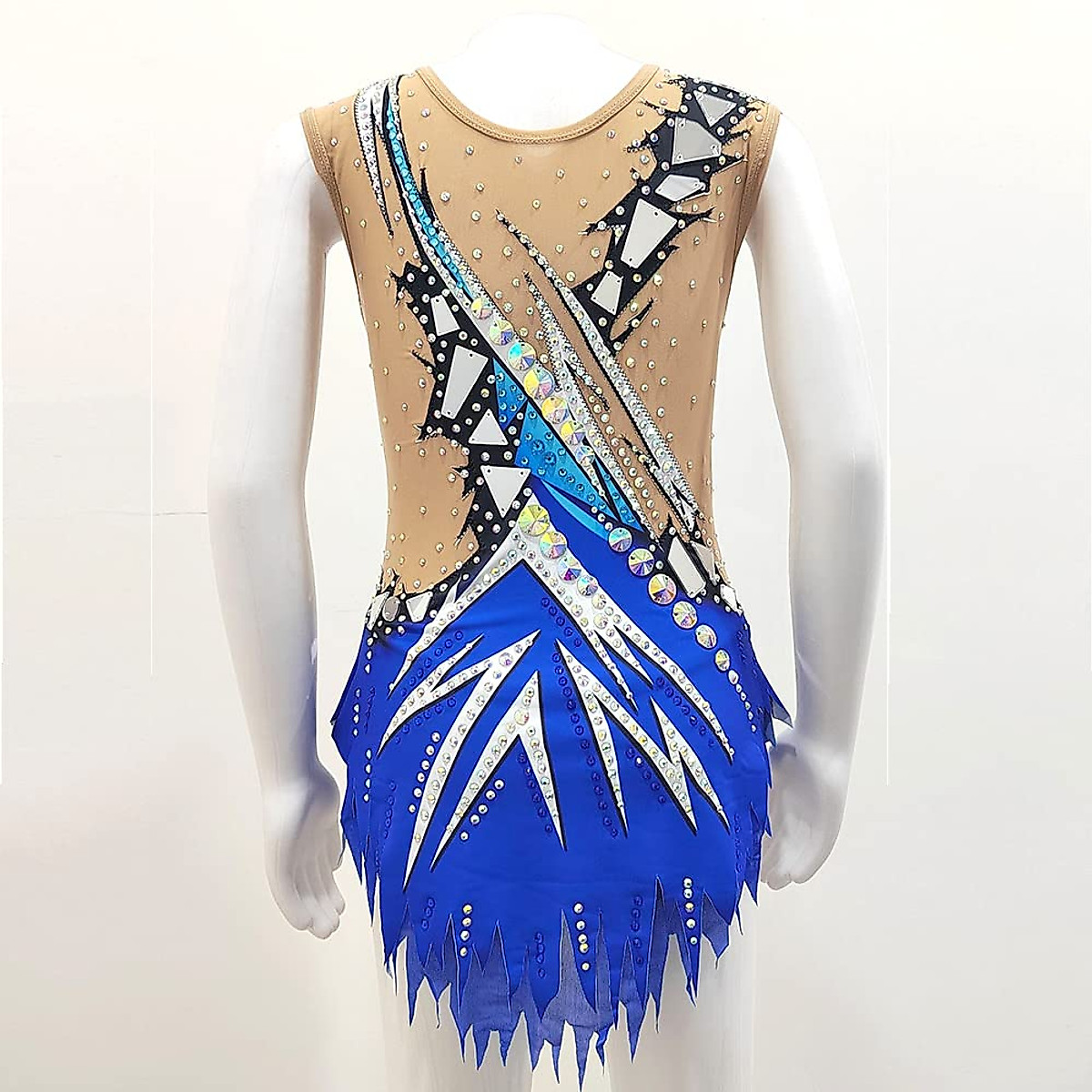 LIUHUO Rhythmic Gymnastics Leotards Plexiglass Nail Drill Blue Sleeveless Competition Performance