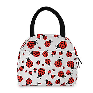 Lunch Bag Insulated Lunchbox Handbag Tote Bags Cute Red Ladybug Reusable Cooler Containers Organizer School Outdoor for Women Men Girls Boys Kids