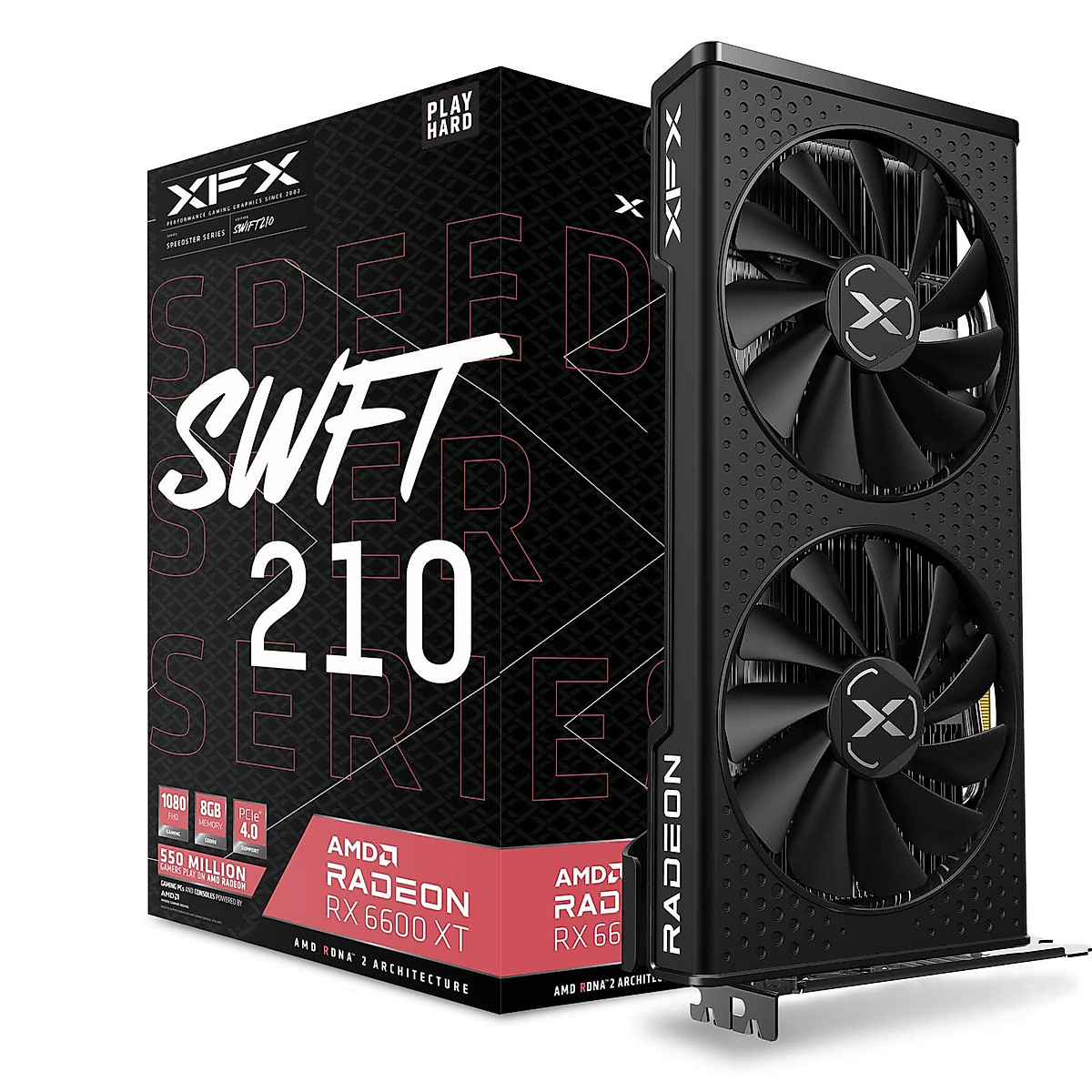 XFX Speedster SWFT210 Radeon RX 6600 XT CORE Gaming Graphics Card with 8GB GDDR6 HDMI 3xDP, AMD RDNA 2 RX-66XT8DFDQ