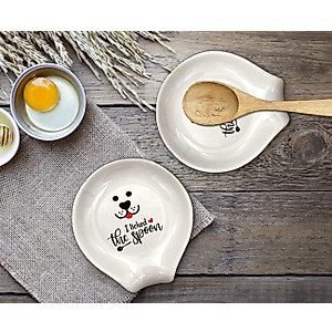 WHING Funny White Ceramic Coffee Tea Spoon Rest, I licked the spoon - Coffee Holder Coffee Station Decor Accessories Gift for Coffee Lovers Friends, 3.8×3.4×0.2