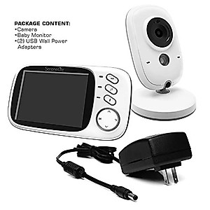 SereneLife Wireless Video Baby Monitor - Dual System w/Temperature Thermometer Sleep Camera, 3.2” Digital Color Screen Wireless Rechargeable Battery, Audio Speaker and Portable Mobile Clip - SLBCAM20