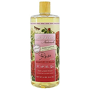 Dr Jacobs Naturals 32 Oz. 2 Pack Pure Castile Liquid Soap - No Palm Oil, GMO Free - Multi-Purpose for Face, Hair, Laundry and Dishes - Hypoallergenic and Dermatologist Approved (Rose & Charcoal)