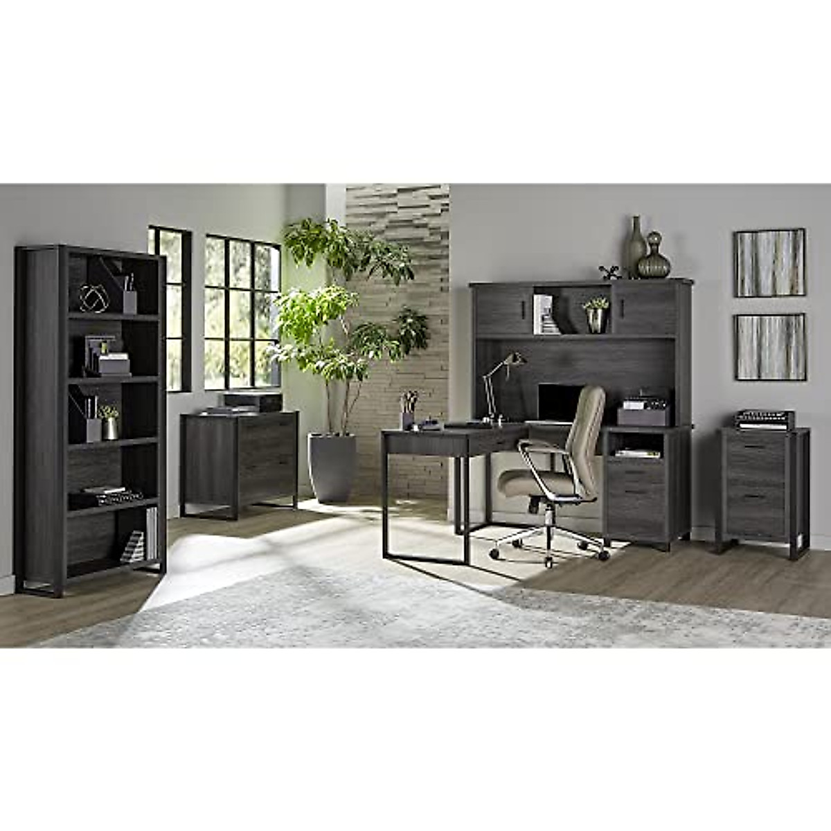 Realspace® DeJori 59"W L-Shape Corner Desk With Hutch, Charcoal