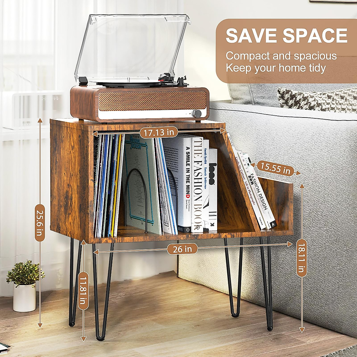 Record Player Stand,Vinyl Record Storage Cabinet,Turntable Stand with Multi-Compartment Design,Record Player Stand with Vinyl Storage Holds Up to 100 Albums (Light Brown)