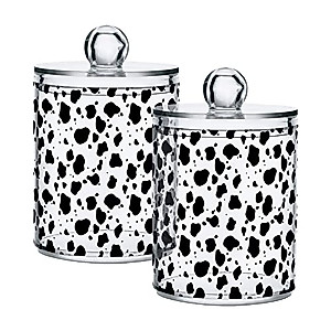 xigua 2 Pack Cow Print Qtip Holder Dispenser with Lids 14 oz Bathroom Storage Organizer Set,Clear Apothecary Jars Food Storage Containers for Tea,Coffee,Cotton Ball,Cotton Swab,Floss