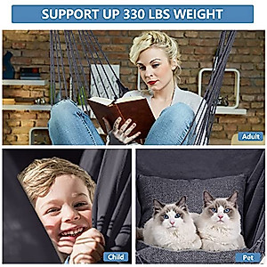 HBlife Hammock Chair, Max 330 Lbs, 2 Pillows Included, Dark Gray Hanging Chair with Pocket and Macrame, Swing Rope Chair for Bedroom, Backyard and Deck