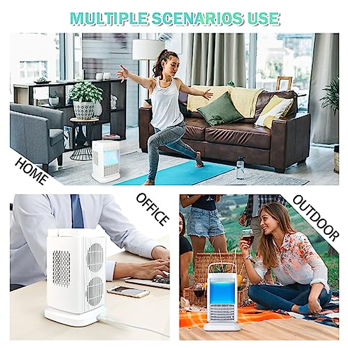 JOYENERGY Portable Fan Air Conditioner Fan, Innovative Semiconductor Refrigeration, Personal Air Cooler Fan with 4 Wind Speeds Desk Cooling Fan with Water Pattern Light for Home, Travel and Office (2)