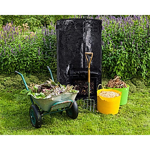 34 Gallon Garden Compost Bin Bag, Reusable Organic Fertilizer Fermented Bag with Lid,Collapsible Leaf Lawn Bags Gardening Container (Black)