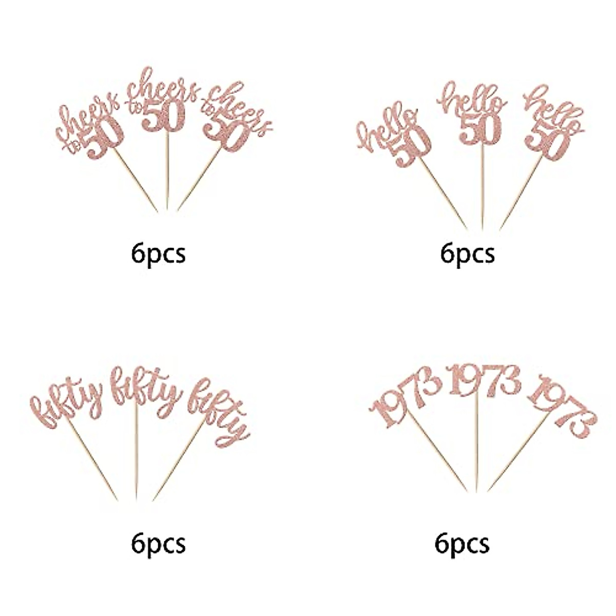24 Pack 50th Birthday Cupcake Toppers Glitter Fifty Since 1973 Hello 50 Years Birthday Cupcake Picks Cheers to 50 Cake Decorations for Happy 50th Birthday Anniversary Party Supplies Rose Gold