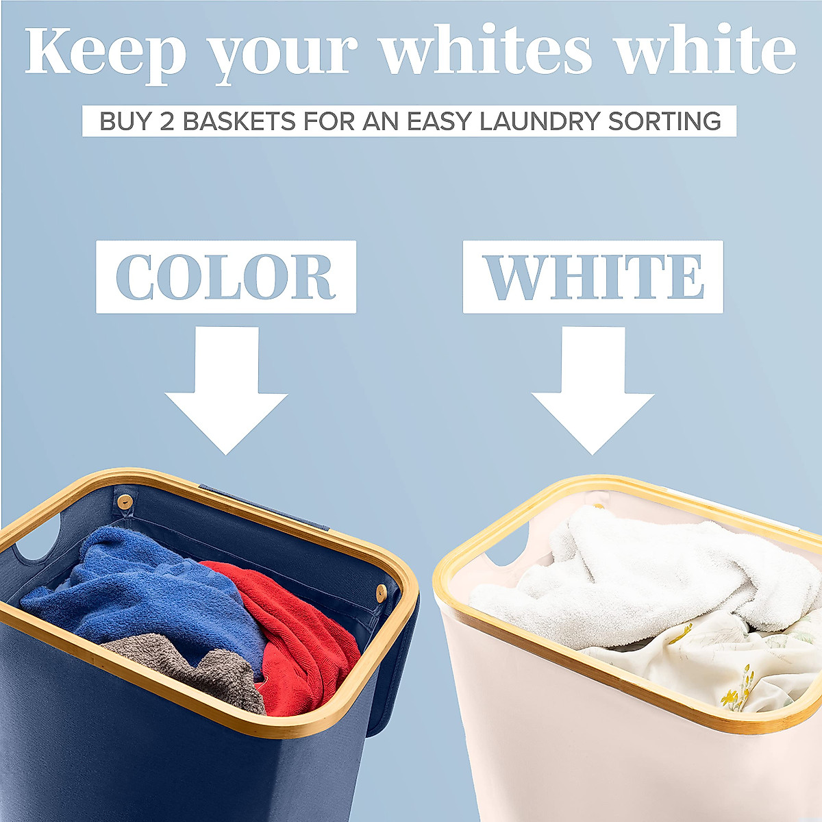 Lonbet - Laundry Hamper with Lid Cover - Sturdy Tall Bamboo Laundry Basket Clothes Organizer - Aesthetic Bedroom Fabric Bin - Big Bathroom Dirty Clothes Hamper - Removable Bag - XL 100 Liters - Beige